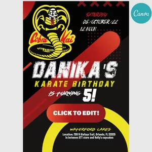 COBRA KAI DIGITAL BIRTHDAY PARTY INVITATION - Jato Design | Hotmart