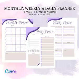 EDITABLE Daily, Weekly & Monthly Planner CANVA Template, Printa...