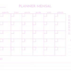 Planner Mensal Rosa - Marina de Assis Bezerra Cavalcanti Leite | Ho...