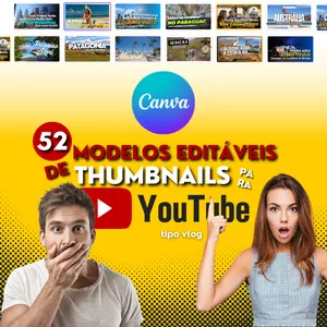 52 Modelos Editáveis de Thumbnails Para Vlogs Youtube / CANVA - Max...