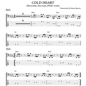 COLD HEART (Elton John, Dua Lipa, PNAU remix) Bass Transcription, S...